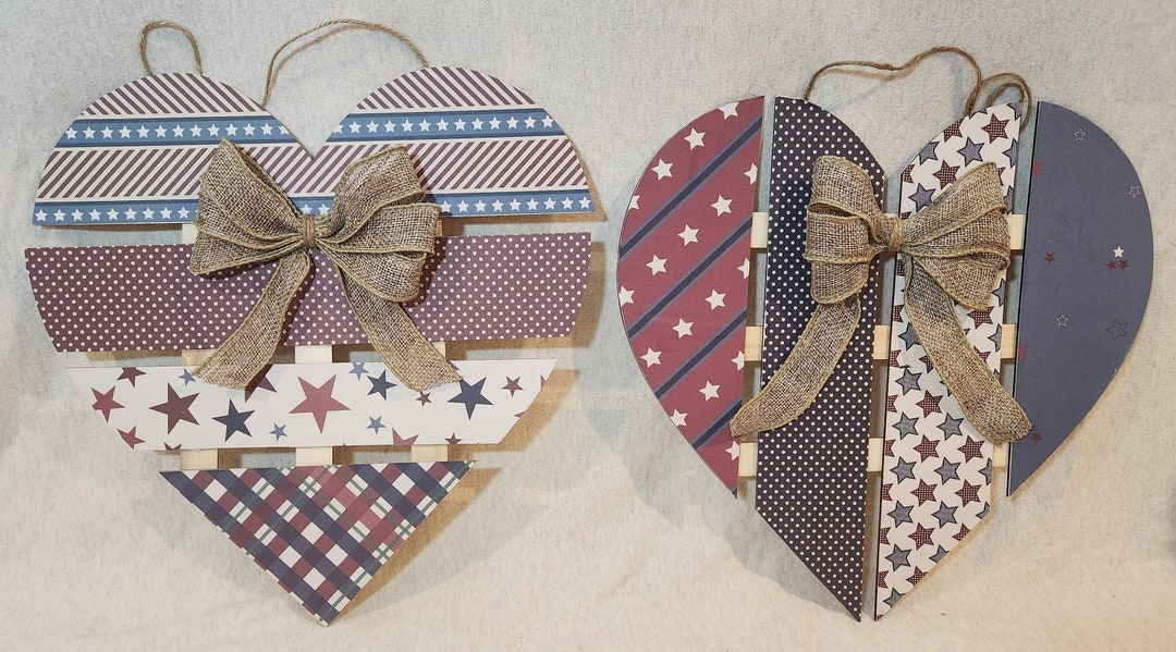 Patriotic Slatted Heart Sign With Bow - Etsy