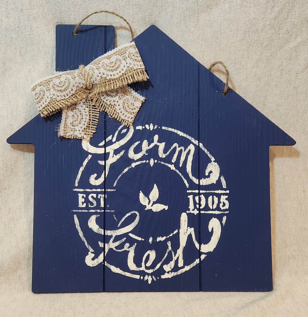 House Shaped Blue Farm Fresh Sign - Etsy