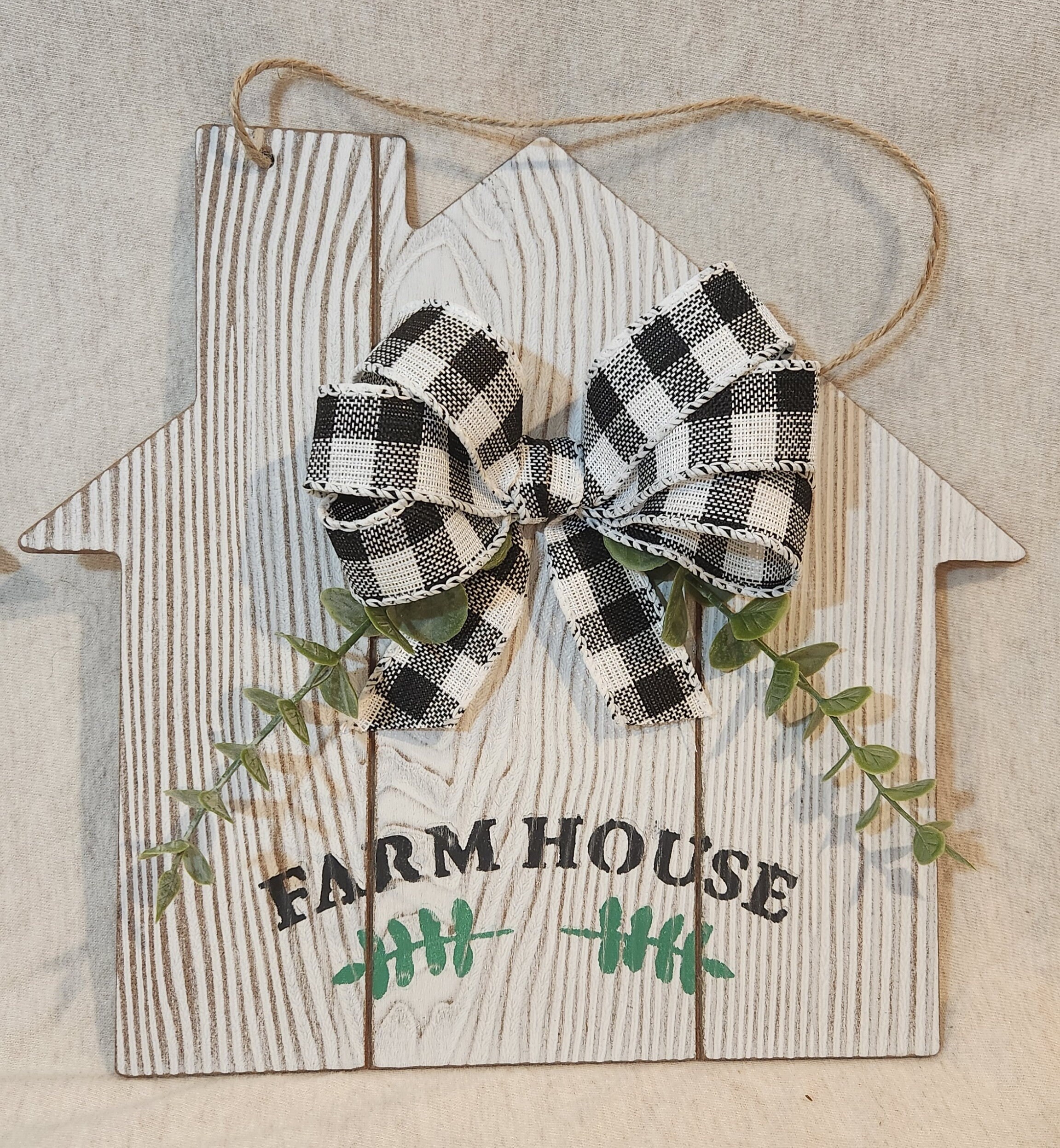 House Shaped Sign With Cute Saying, Greenery and Bow - Etsy