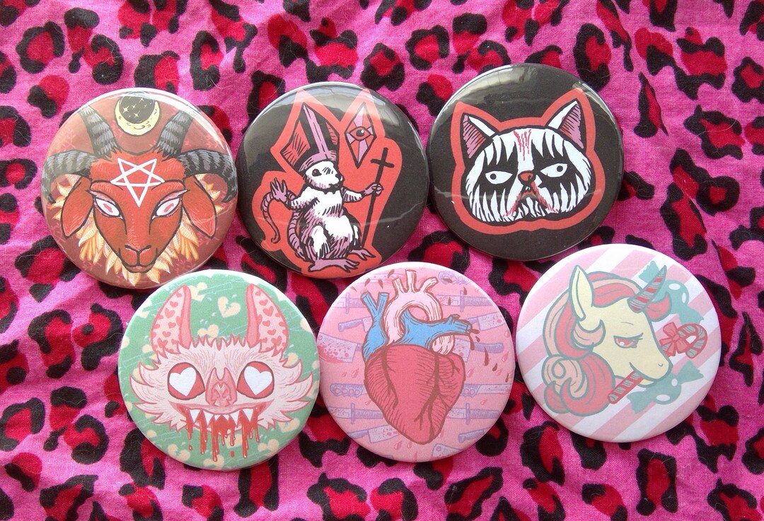 CUTE CREEPY Black Metal Lowbrow 2.25" Pin Buttons - Etsy