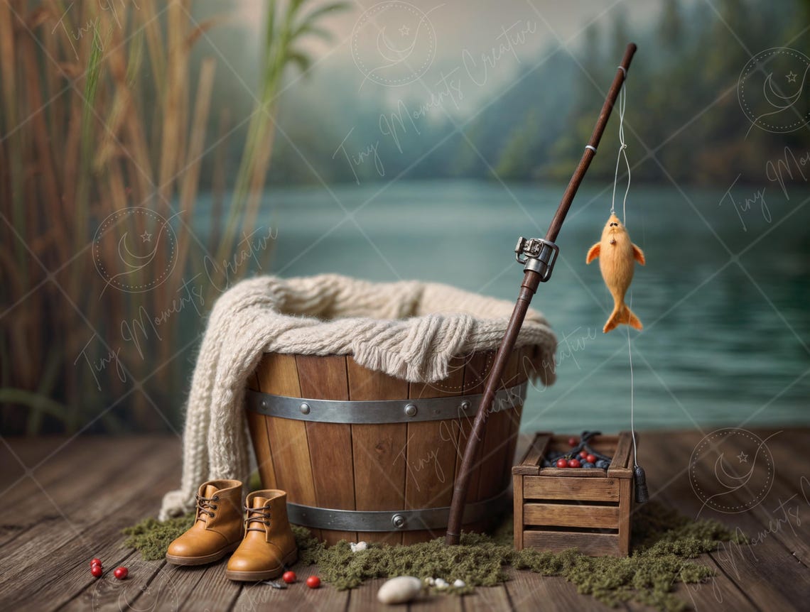 Fishing Adventure Digital Backdrop | Newborn Photography Prop | Rustic ...
