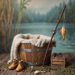 Fishing Adventure Digital Backdrop | Newborn Photography Prop | Rustic ...