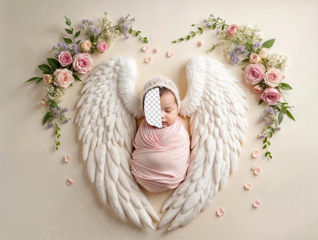 PSD: Face Insert Floral Arch Angel Wings, Newborn Digital Face Replace ...