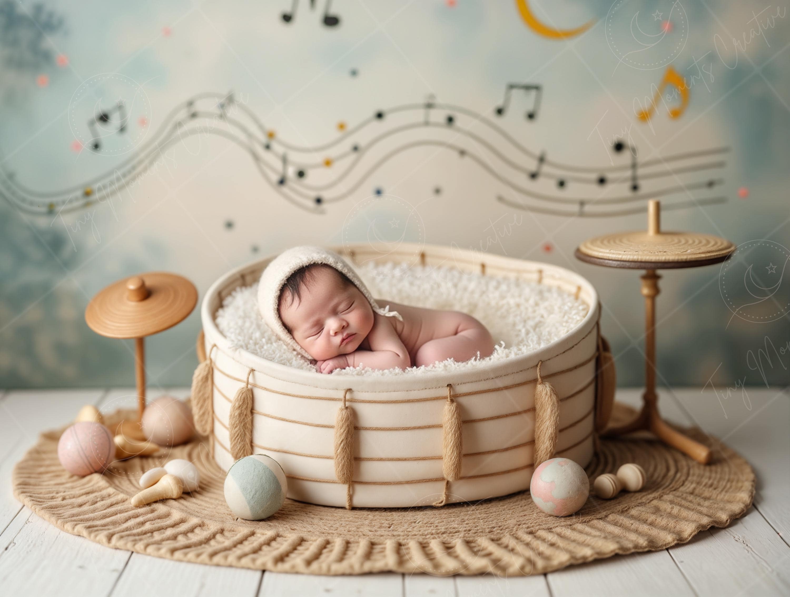 Newborn Digital Backdrop | Musical Drum Cradle With Soft Percussion ...