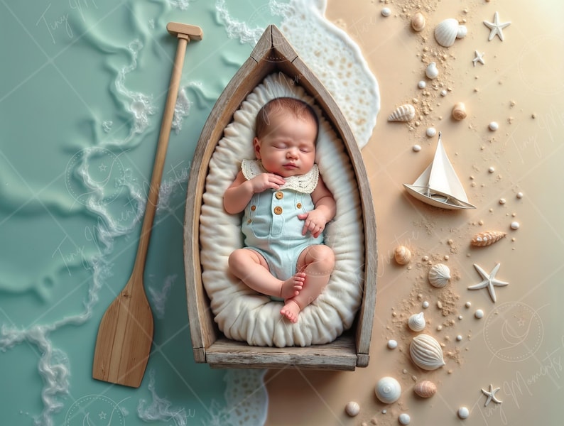 Newborn Digital Backdrop | Rustic Wooden Boat With Coastal Beach Theme ...