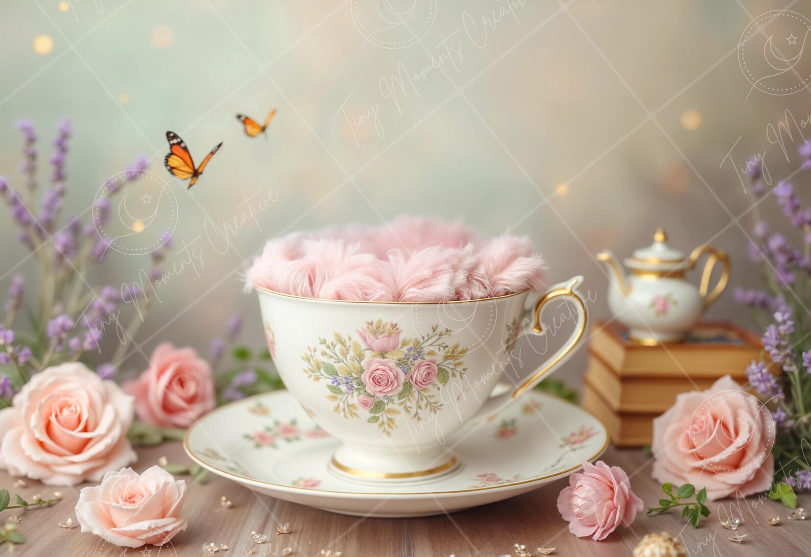 Floral Teacup & Roses | Whimsical Baby Prop | Newborn Digital Backdrop ...