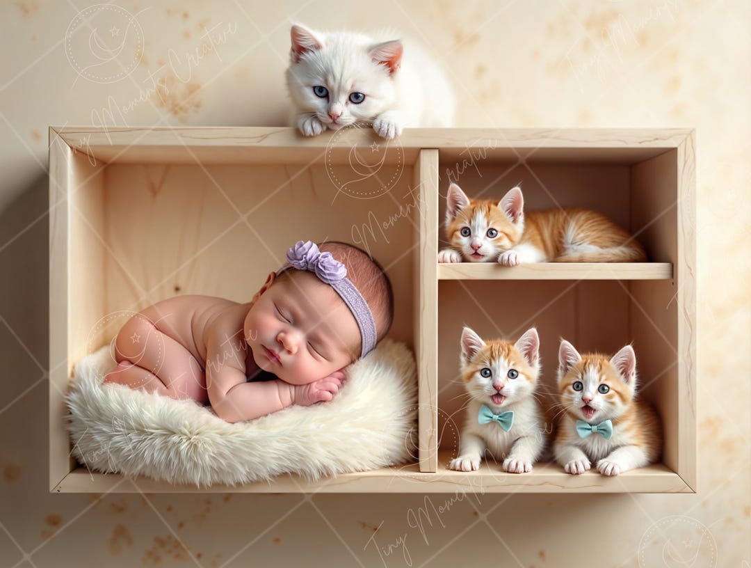 Wooden Cubby & Kitten Crew | Adorable Pet Photo Prop | Cozy Newborn ...