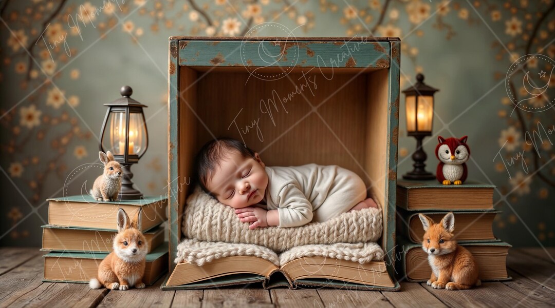 Woodland Storybook Digital Backdrop | Cozy Vintage Baby Photography ...
