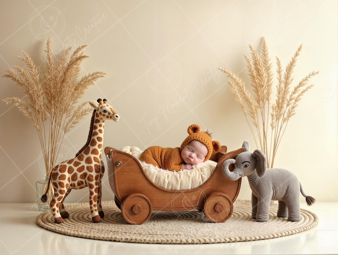 Safari Animal Cradle Digital Backdrop | Newborn Photography Prop | Baby ...