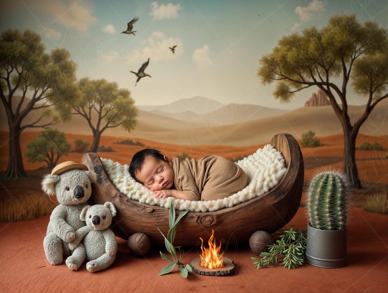 Newborn Digital Backdrop | Australian Outback Cradle With Koalas and ...