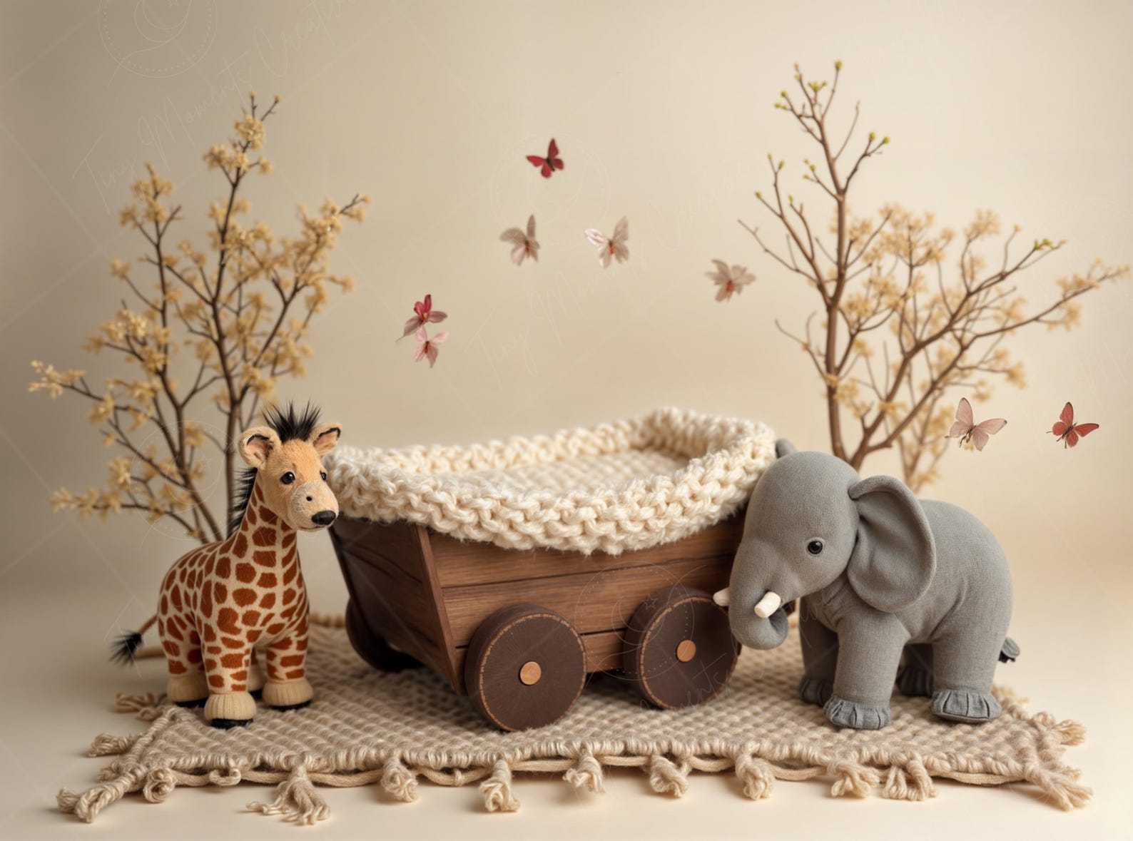 Newborn Digital Backdrop | Safari Wagon Cradle With Giraffe & Elephant ...