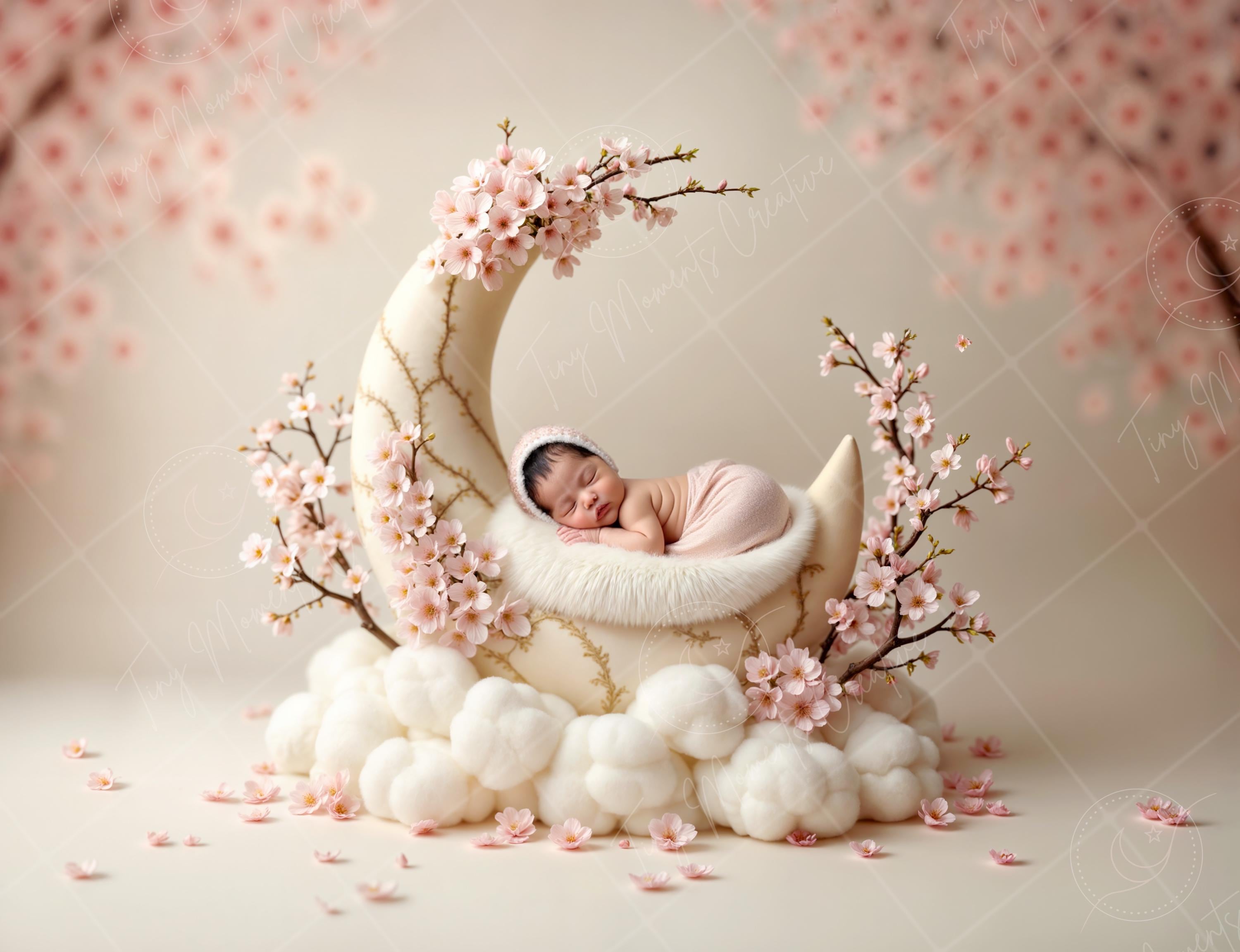 Floral Crescent Moon | Dreamy Newborn Digital Backdrop | Whimsical Baby ...