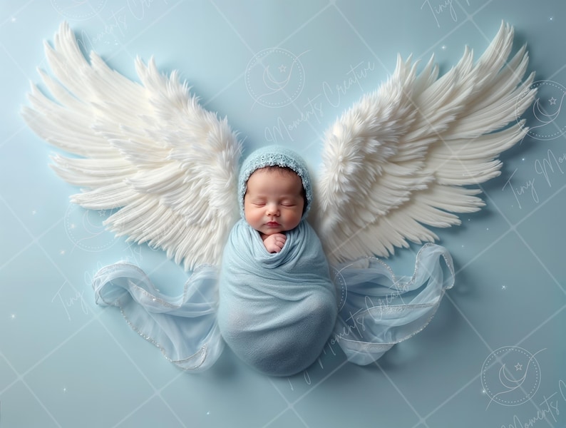 Newborn Digital Backdrop | White Angel Wings & Blue Dreamy Sky ...