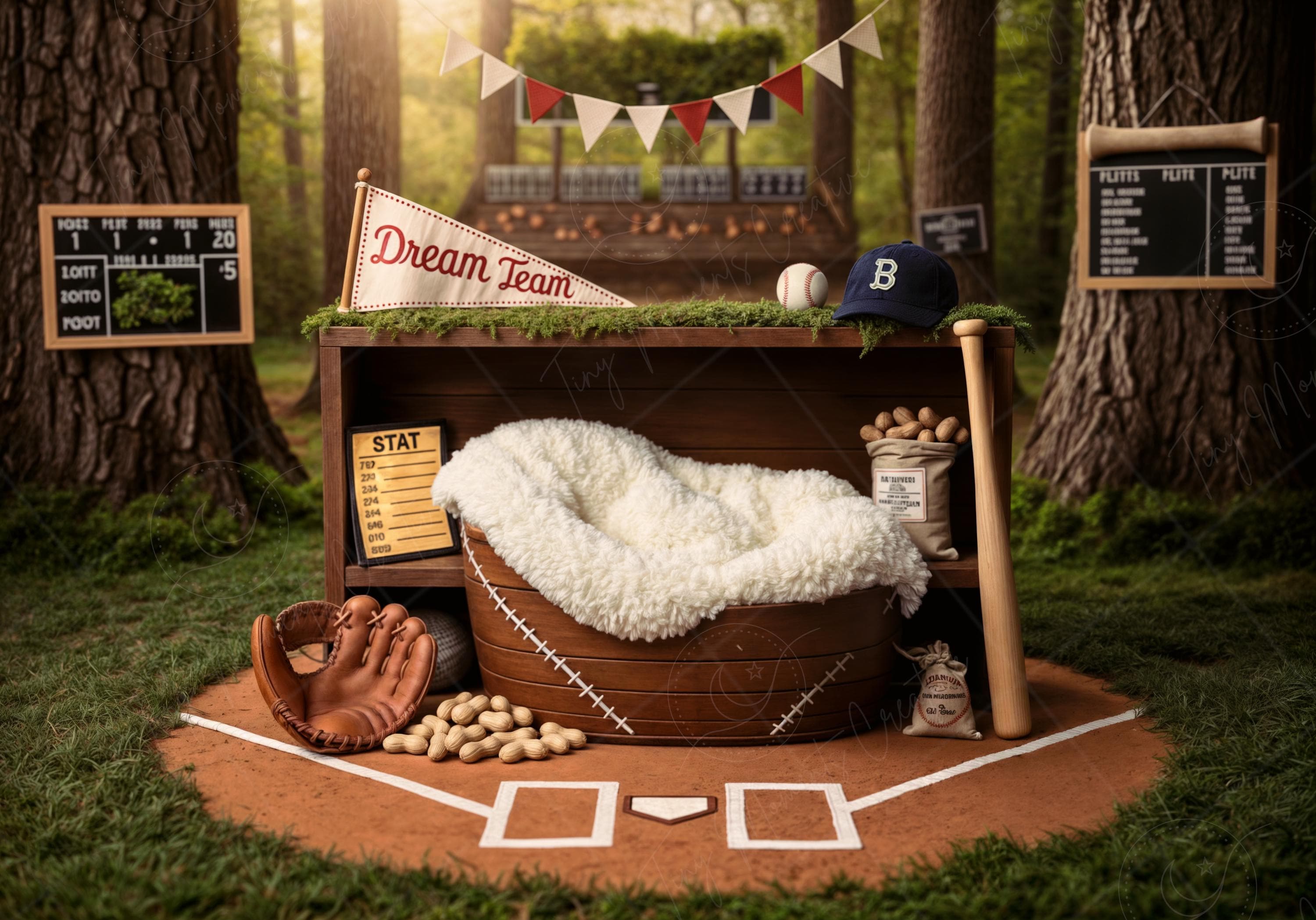 Newborn Digital Backdrop Rustic Baseball Cradle Photography Prop Ideal ...