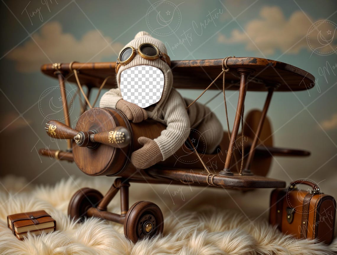 PSD: Face Insert Vintage Airplane Adventure, Newborn Digital Face ...
