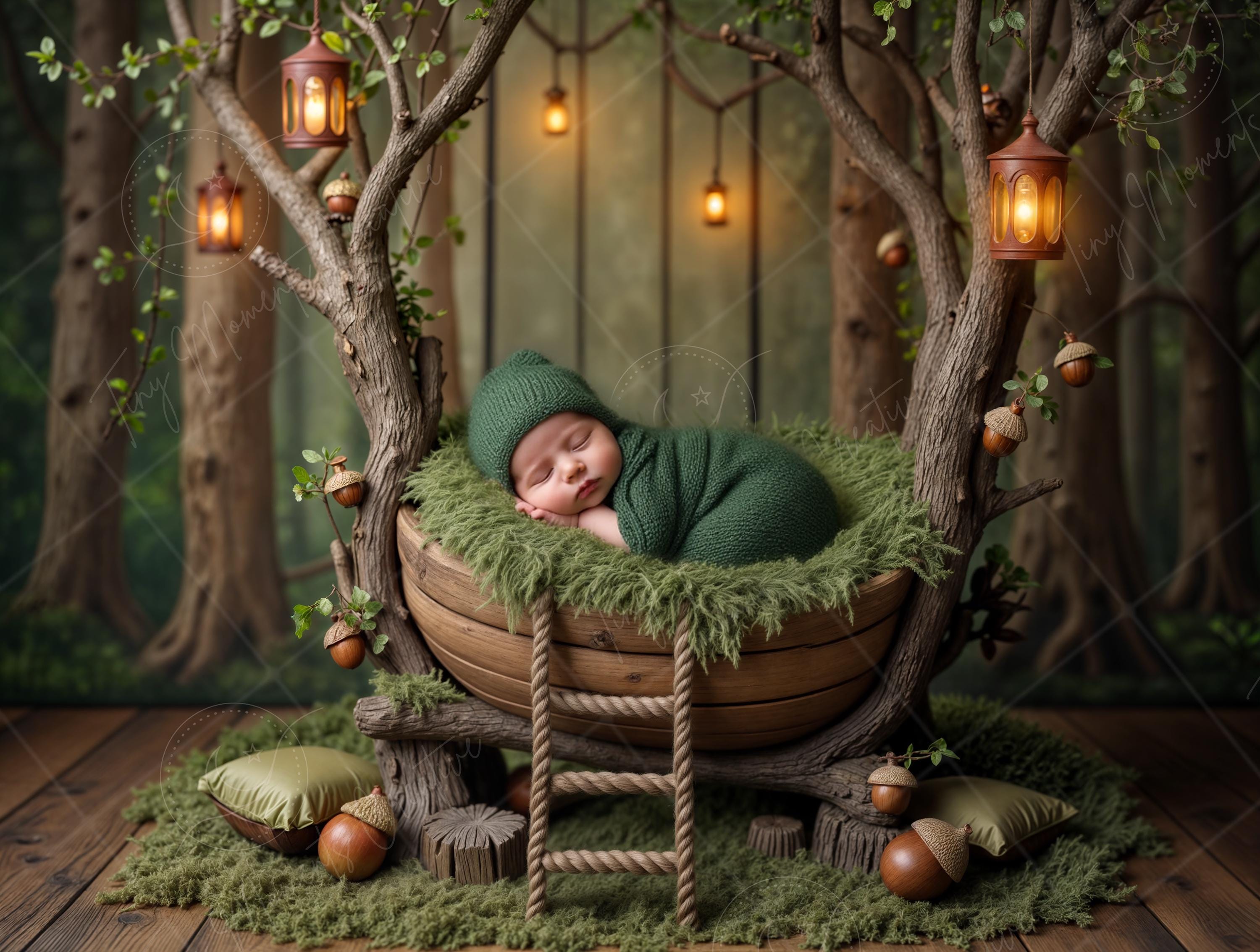 Newborn Digital Backdrop | Enchanted Tree Cradle With Forest Lanterns ...
