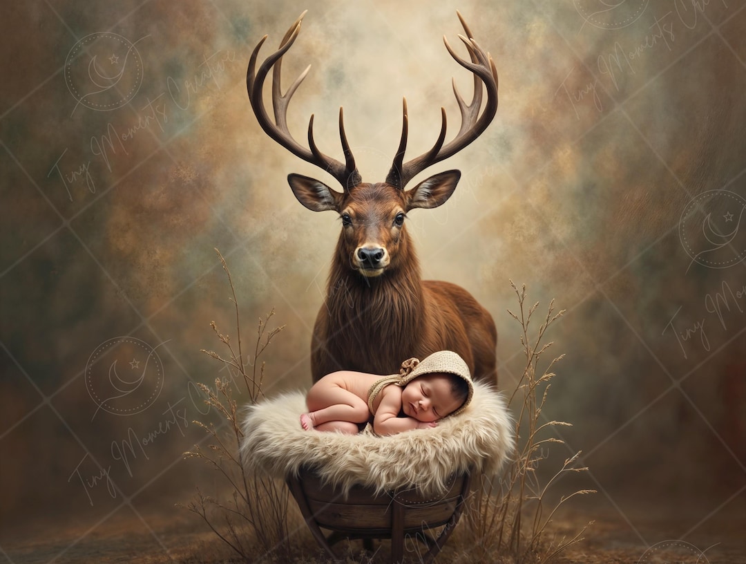 Newborn Digital Backdrop - Majestic Deer Digital Backdrop - Rustic ...
