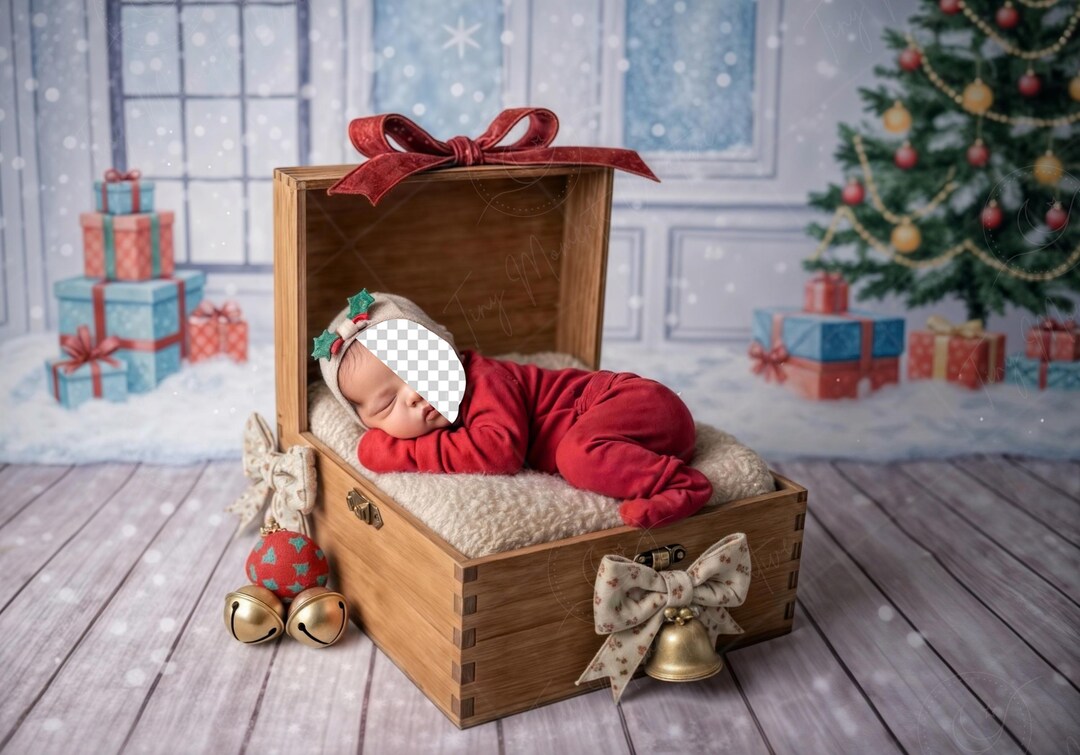 PSD: Face Insert Cozy Christmas Backdrop for Newborn Photos With Wood ...