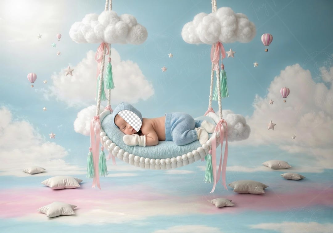 PSD: Face Insert Floating Cloud Cradle Digital Backdrop for Enchanting ...
