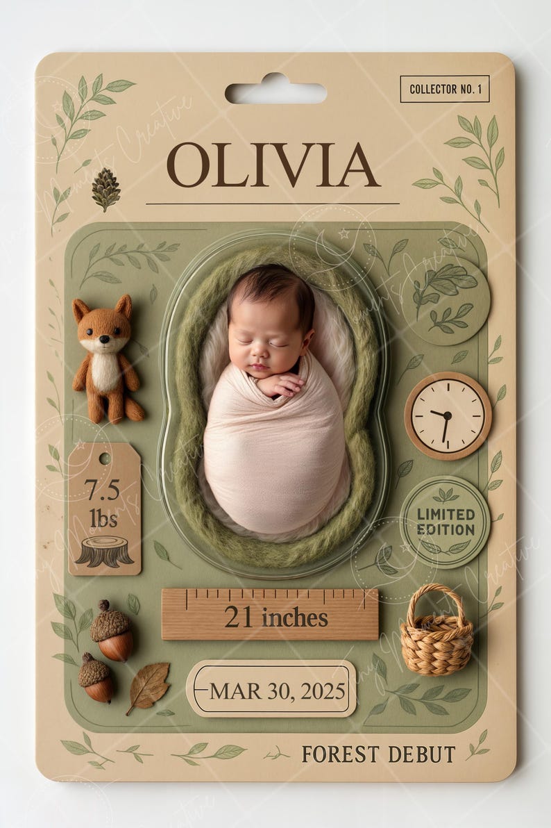 PSD: Forest Birth Announcement Collector Card | Newborn Digital ...