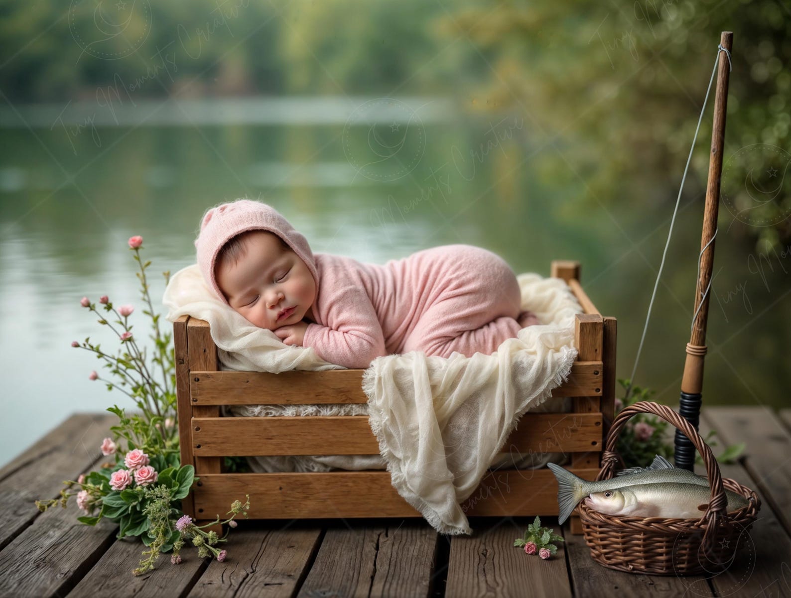 PSD: Face Insert Lake Fishing Crate, Newborn Digital Face Replace ...
