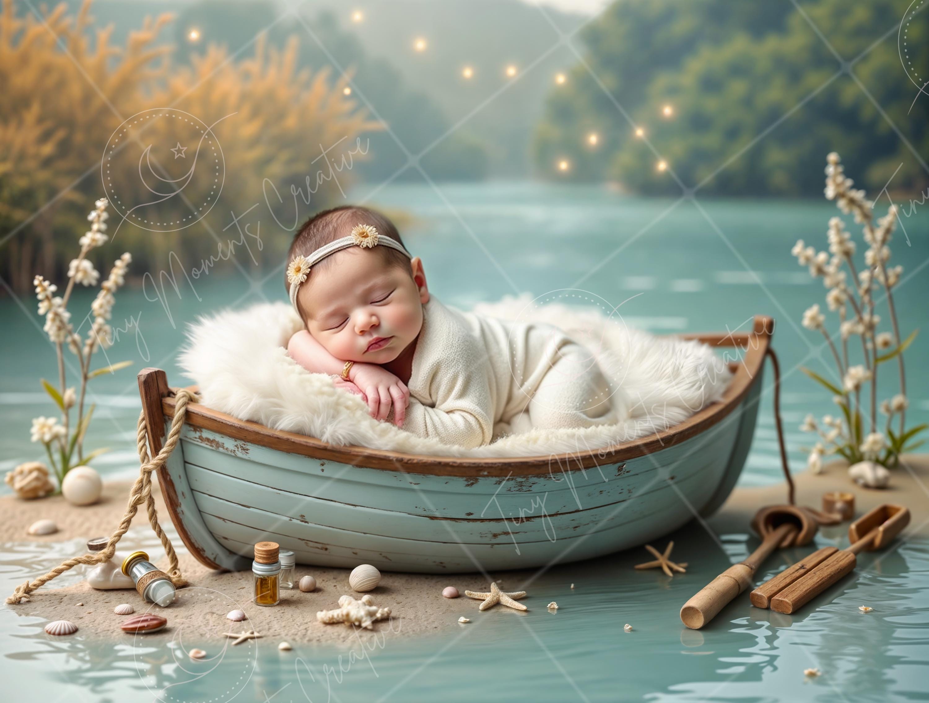 Dreamy Boat on Water | Coastal Baby Prop | Newborn Digital Backdrop - Etsy
