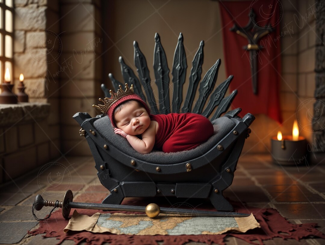 Newborn Digital Backdrop | Fantasy Throne Cradle With Sword & Castle ...