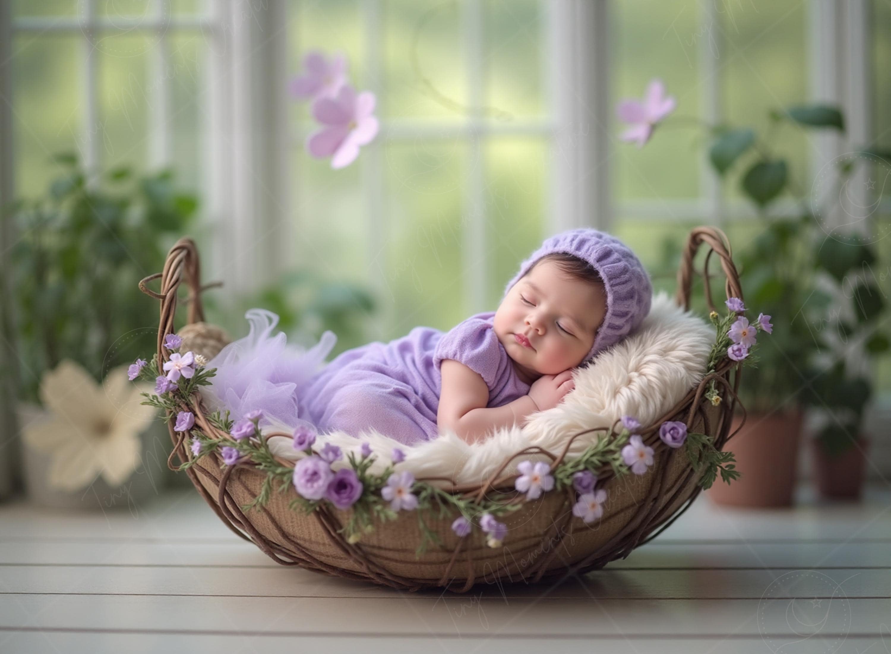 Newborn Digital Backdrop | Lavender Floral Swing Baby Scene | Indoor ...