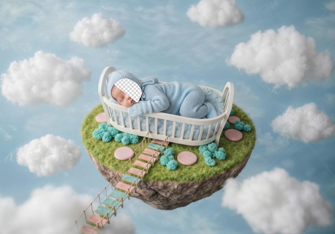 PSD: Face Insert Floating Island Cradle Newborn Digital Backdrop for ...