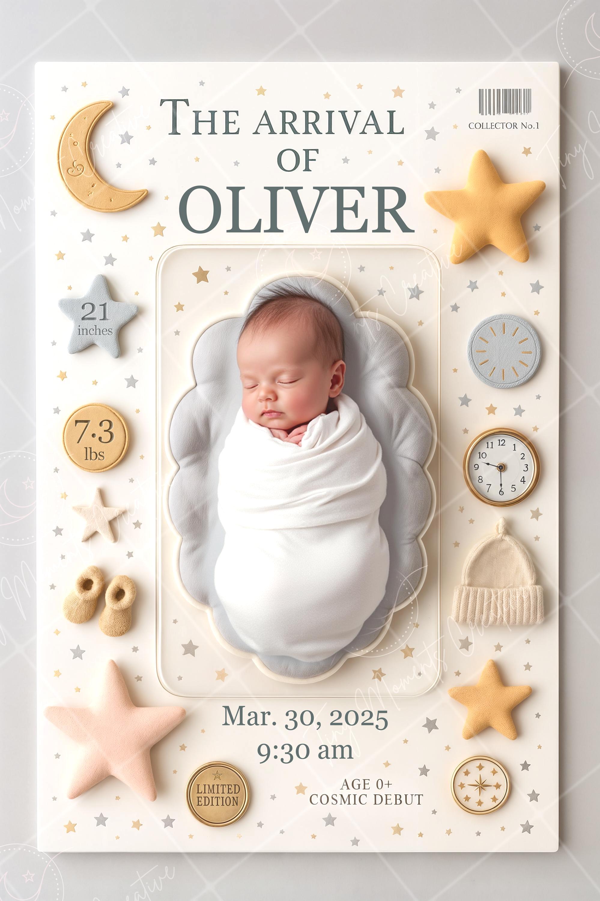 PSD: Editable Birth Announcement | Newborn Digital Card Template for ...