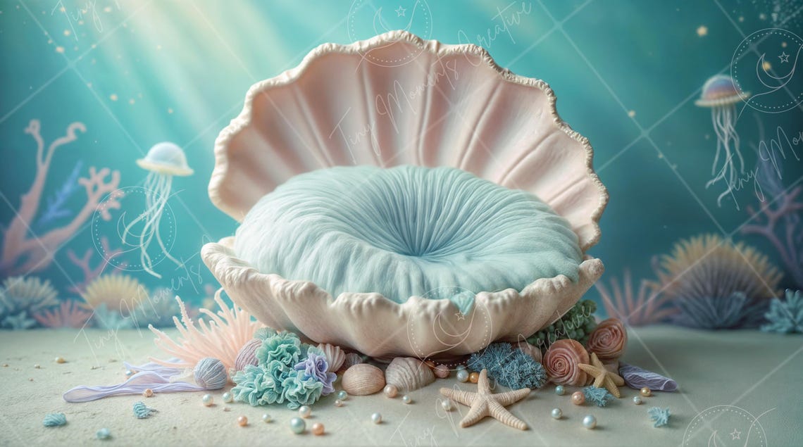 Mermaid Seashell | Undersea Baby Prop | Newborn Digital Backdrop - Etsy