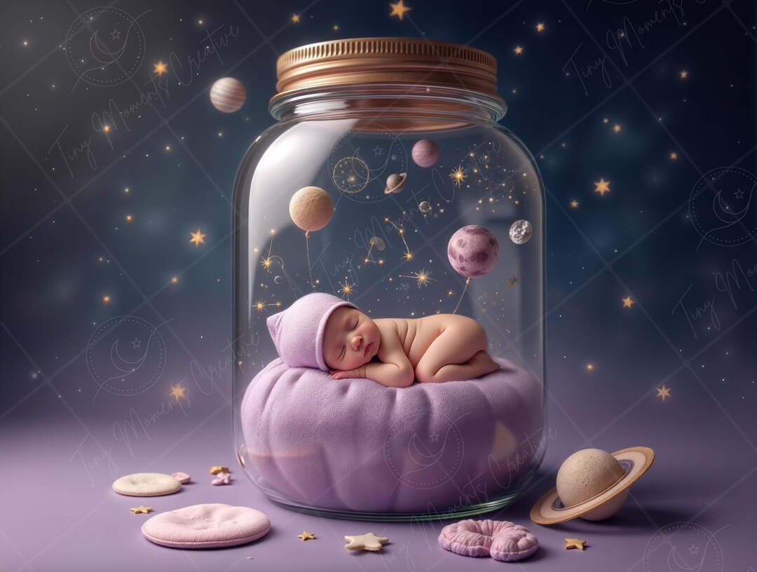 Newborn Digital Backdrop | Space Jar Cradle With Planets and Starry ...