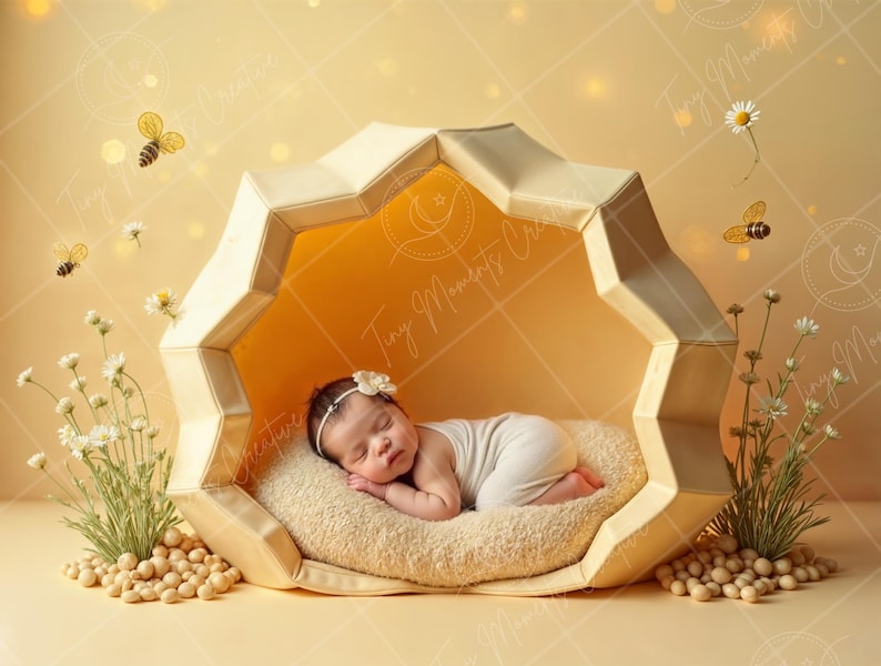 Honeycomb Bee-themed Newborn Digital Backdrop | Whimsical Baby ...