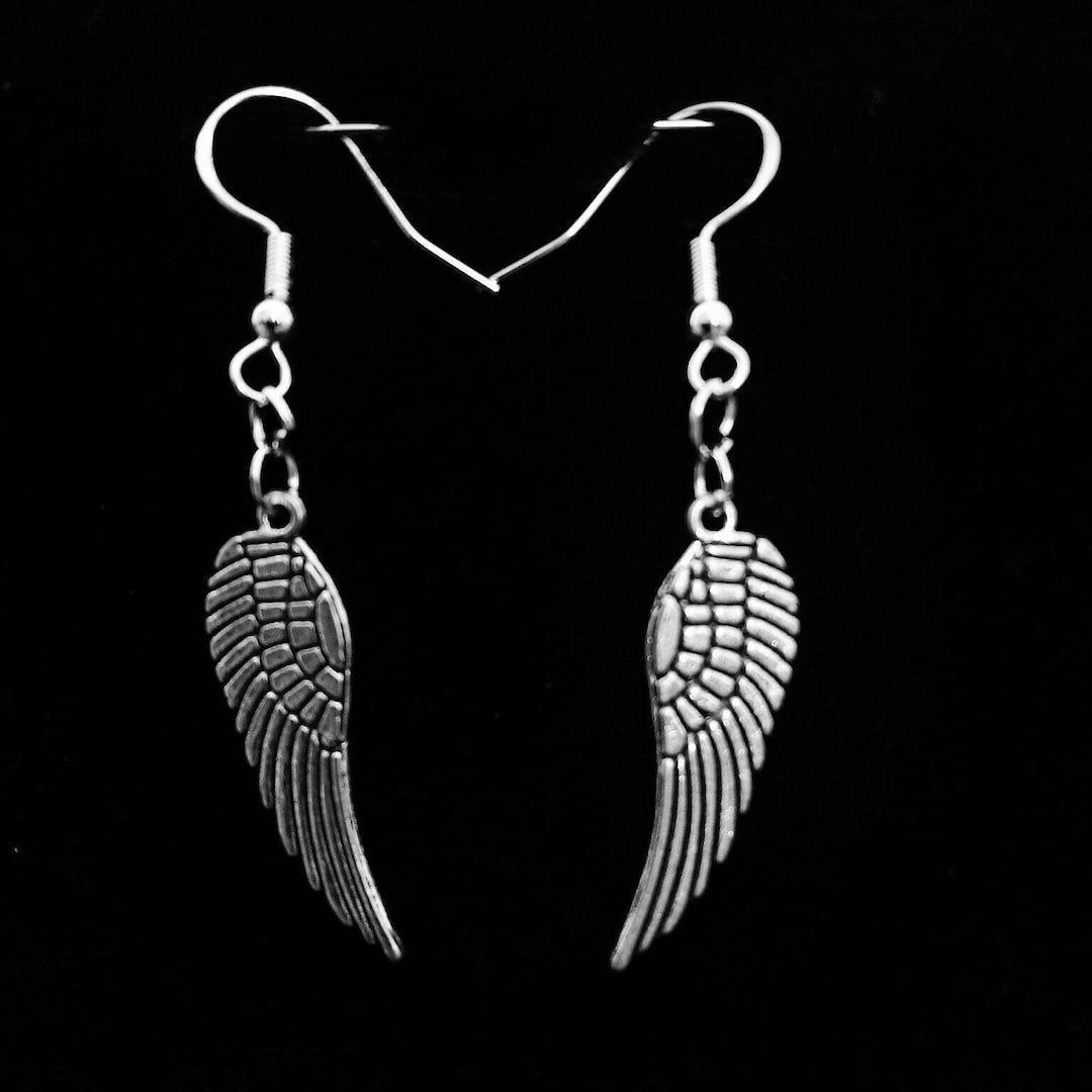 Alas de ángel Pendientes de gancho de metal plateado Astral Cosmic ...