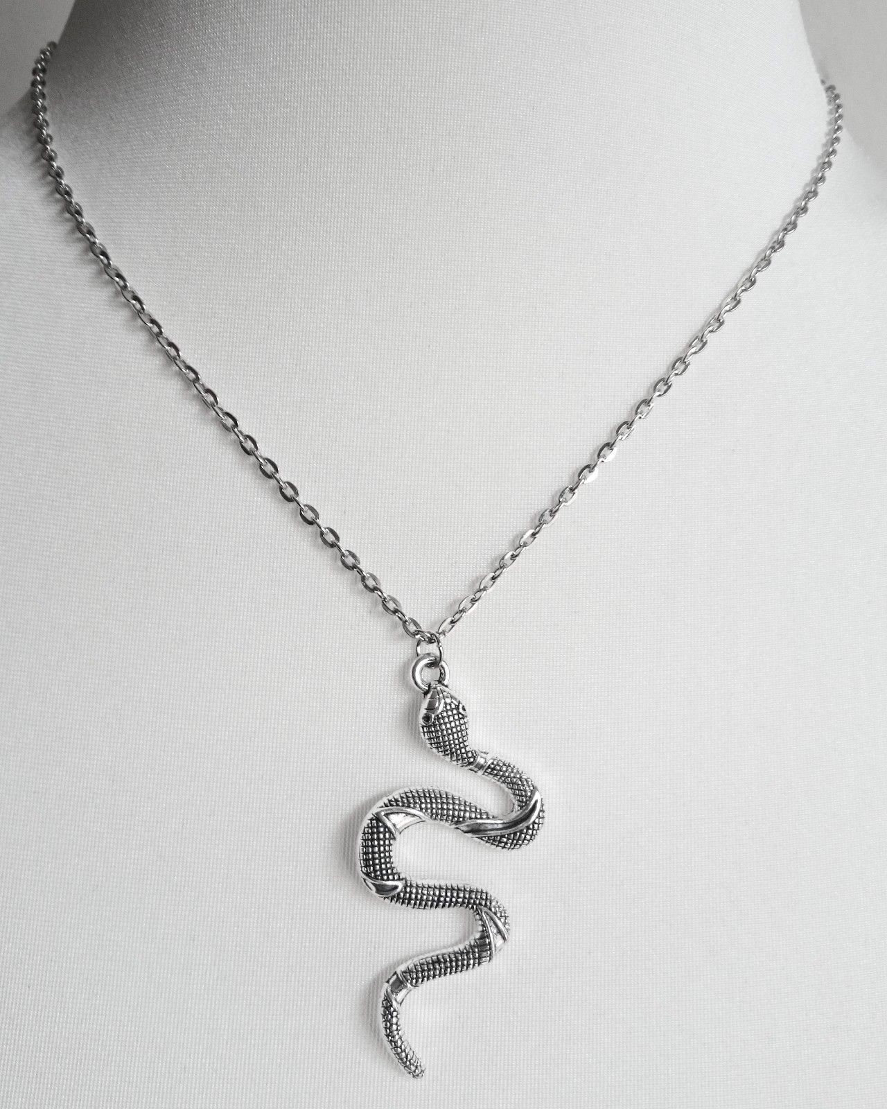 Serpent Snake Silver Pewter Effect Charm Necklace Pendant - Etsy