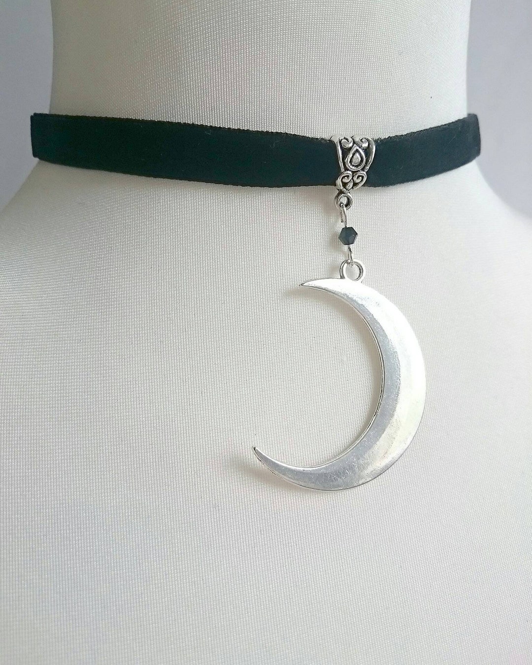 Double Sided Velvet Large Crescent Moon Phase Gothic Choker Goth Astral ...