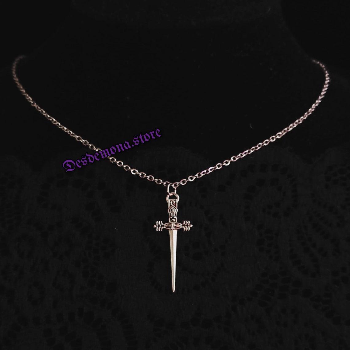 Ornate Small Dagger Silver Metal Charm Short Necklace Pendant Amulet ...