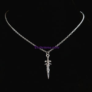 Ornate 3D Small Demon Dagger Silver Tone Metal Charm Short Necklace ...