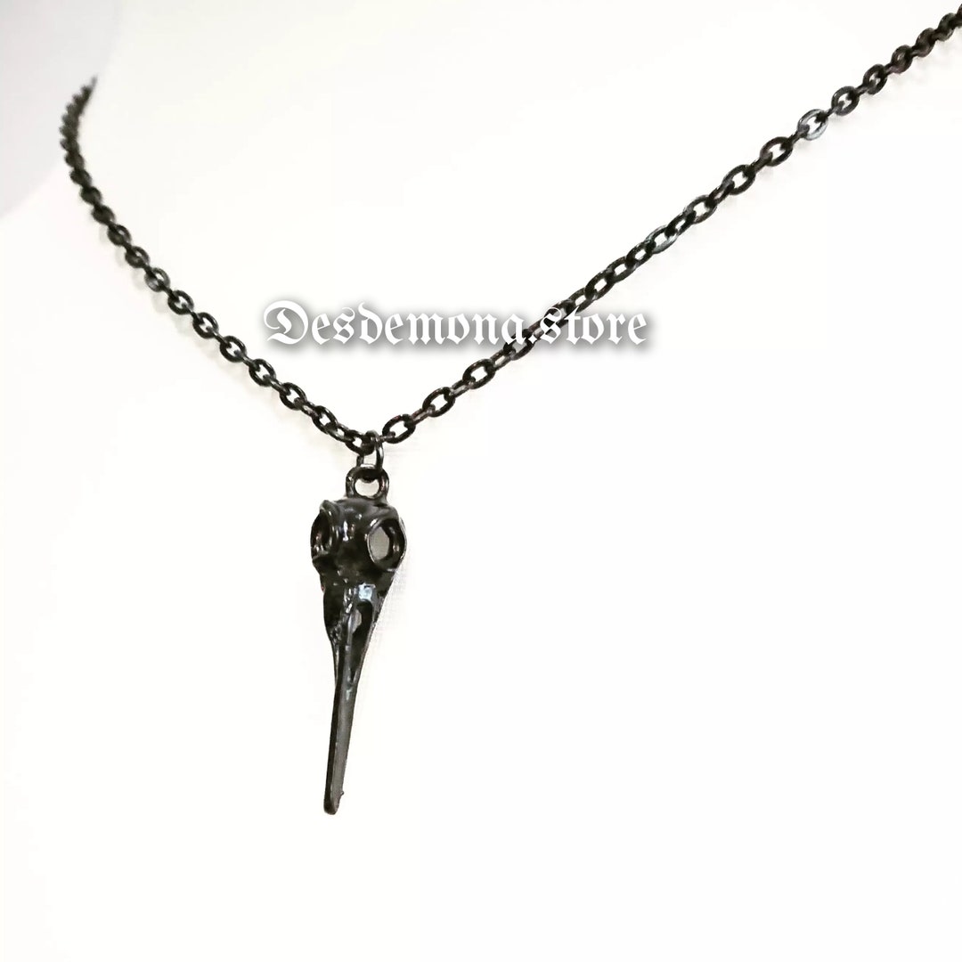 Black Bird Skull Metal Charm Stainless Steel Necklace Pendant Amulet ...