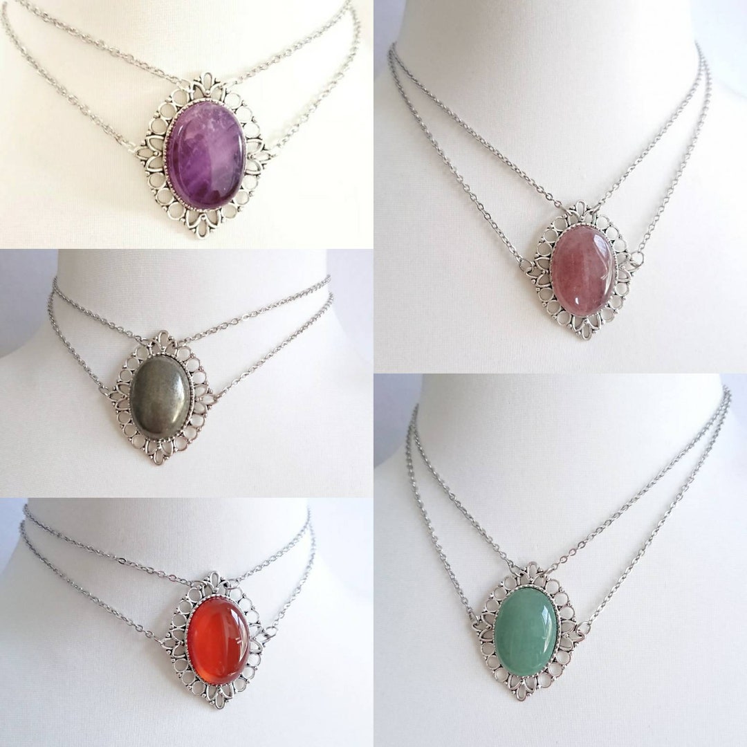 Amethyst Carnelian Strawberry Quartz Pyrite Green Aventurine Choker ...