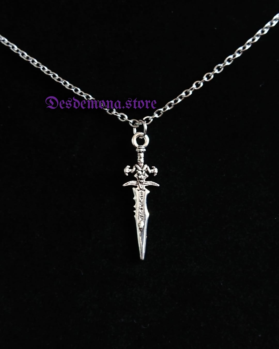 Ornate 3D Small Demon Dagger Silver Tone Metal Charm Short Necklace ...