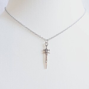 Ornate 3D Small Demon Dagger Silver Tone Metal Charm Short Necklace ...