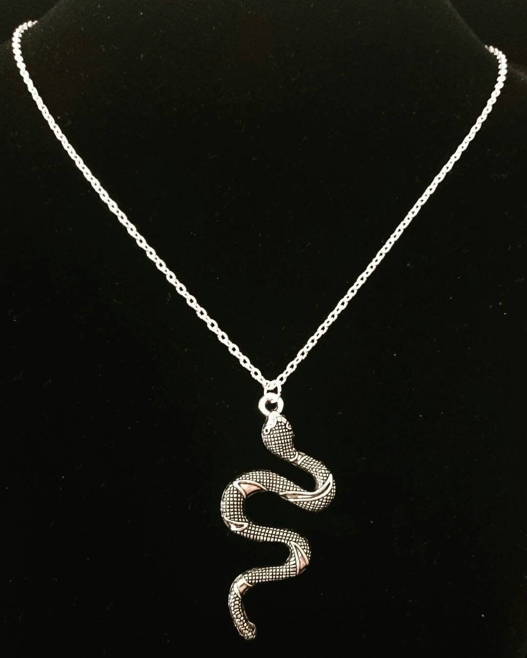 Serpent Snake Silver Pewter Effect Charm Necklace Pendant Amulet Animal ...