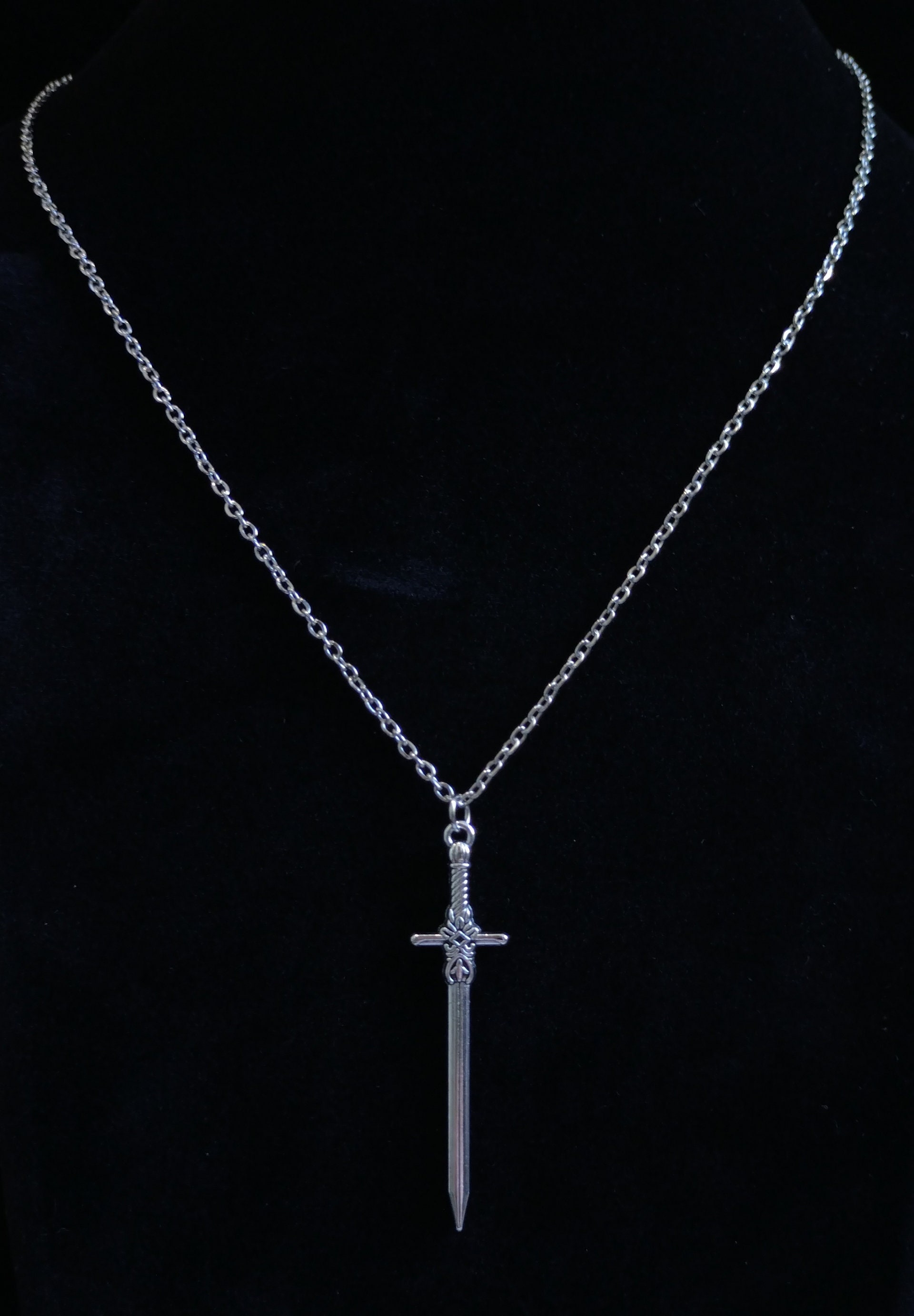 Ornate 3D Sword Dagger Silver Metal Charm Necklace Pendant Amulet ...