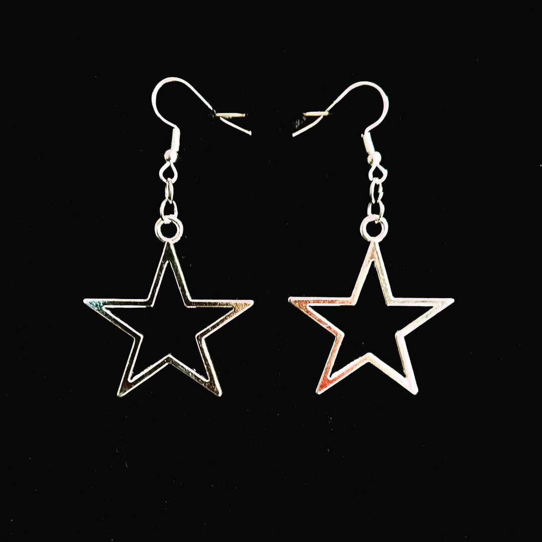 Large Hollow Outline Silver Star Hook Earrings Goth Alternative Gothic ...