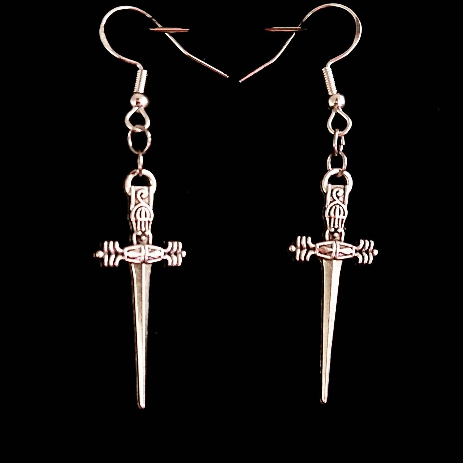 Small Ornate Dagger Earrings Silver Metal Hook Small Sword - Etsy