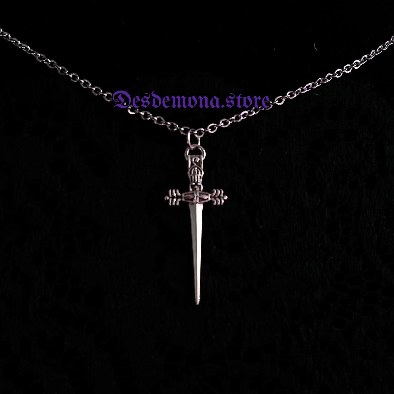 Ornate Small Dagger Silver Metal Charm Short Necklace Pendant Amulet ...