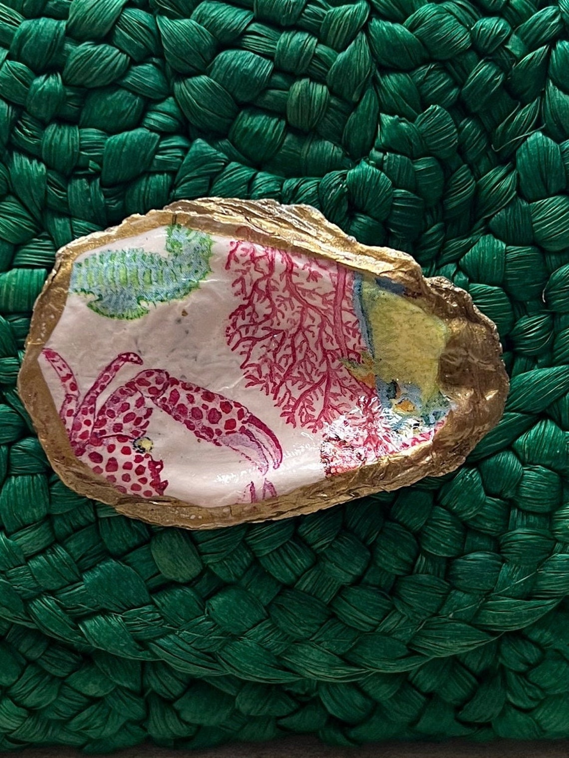 Oyster Shell Clutch Handbag Raffia Green Lilly Inspired Shell - Etsy