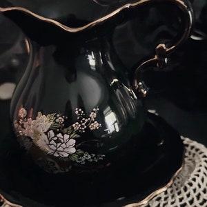 Vintage Black Ceramic Pitcher and Bowl Set Basin Antique Goth Gothic ...