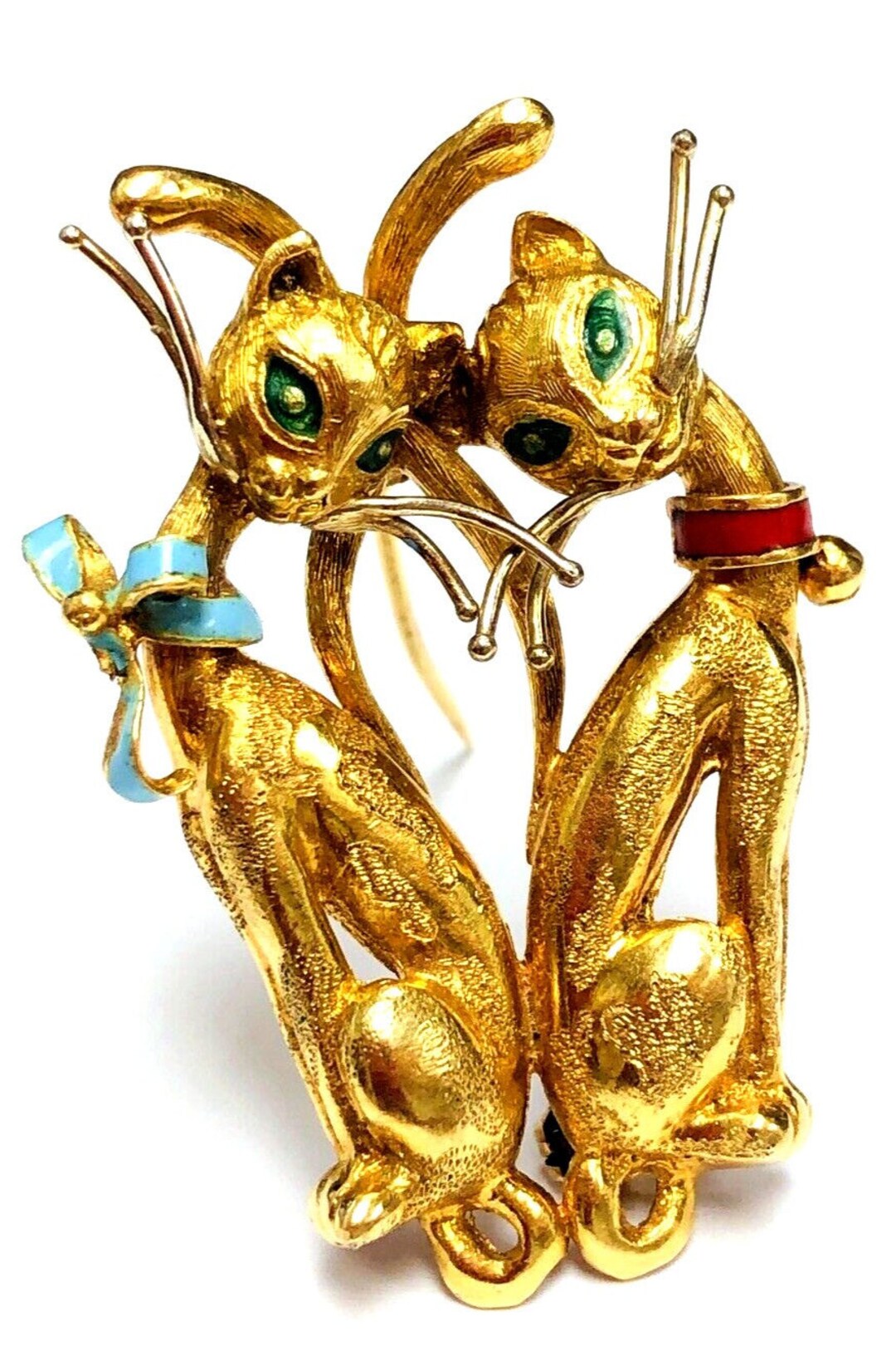 18K Yellow Gold Brooch CATS Kittens Enamel Pin Jewelry - Etsy
